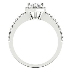 0.8 Ct Brilliant Pear Cut Clear Simulated Diamond 14K White Gold Halo Solitaire with Accents Statement Ring Size 7