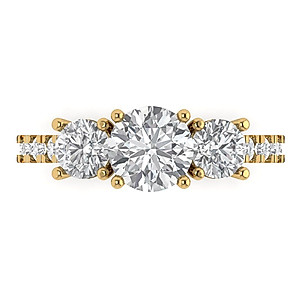 Clara Pucci 2 ct Round Cut Solitaire 3 stone Moissanite Designer Anniversary Bridal Engagement Ring 14k Yellow Gold