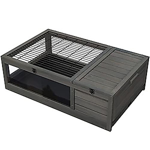 GDLF Wood Tortoise House Indoor Turtle Habitat Reptile Cage Removable Waterproof Tray (Dark Grey)