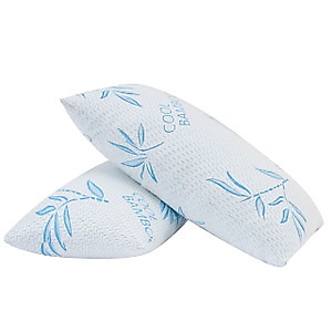 2 Pack King Size Rayon Derived from Bamboo Pillows for Sleeping, Cooling Shredded Memory Foam Adjustable Rayon Derived from Bamboo Bed Pillow with, Removable/Washable Cover (King 2 Pack)