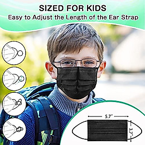 XDX Kids Mask Individually Wrapped, Kids Black Disposable Face Mask for Boys and Girls, 3 Ply - 5.7" x 3.7" Children's Size – for Childcare, School, Daily Use (50 PCS)