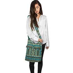 Tribe Azure Blue Aztec Canvas Large Hobo Cross body Shoulder Sling Slouch Casual Shopping Market Bag