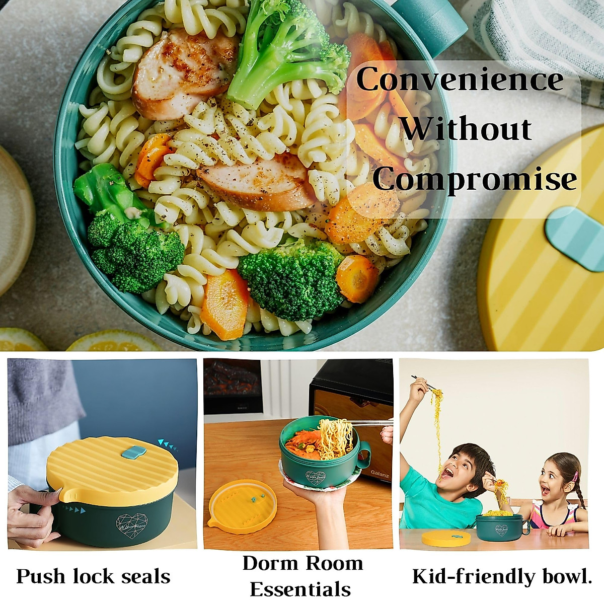 AI LOVE PEACE Microwave Ramen Soup Bowl - Instant Noodle Cooker for Dorm Room Essentials with Lid - Ramen Maker - Microwave Safe Bowls BPA Free Pefect College Gifts and Holiday Gifts
