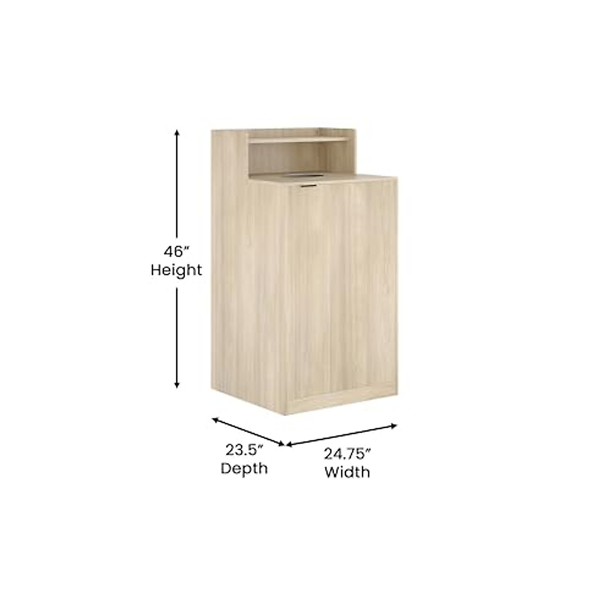 Flash Furniture Dell Trash Can Enclosure with Tray Shelf and 8" Drop Hole, Commercial Grade Trash Receptacle for 32 Gallon Round Cans, Swing Door Access, Oak