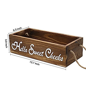 MEGREZ Bathroom Decor Box Bathroom Tray, 2 Sides Funny Saying Toilet Paper Holder, Rustic Wooden Farmhouse Decor Storage Box for Bathroom, Counter, Kitchen, Home Decor Paper Box, Sweet Cheeks