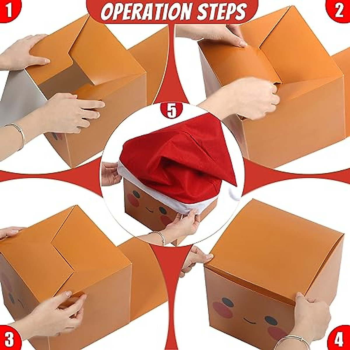 Funtery 16 Pcs Christmas Gingerbread Man Gift Box Xmas Stacking Boxes with Hats Christmas Nesting Boxes with Red Bow, Christmas Hat, Top Hat Decorative for Gift Present Wrapping Party Favors