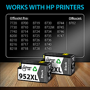 Smart Ink Compatible Ink Cartridge Replacement for HP 952 XL 952XL (2 Black, Pigment Ink Cartridges Combo Pack) to use with OfficeJet Pro 7720 7740 8200 8210 8216 8700 8710 8715 8720 8725 8730 8740