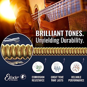 Elixir Strings, Acoustic Guitar Strings, Phosphor Bronze with NANOWEB Coating, Longest-Lasting Rich and Full Tone with Comfortable Feel, 6 String Set, Light 12-53