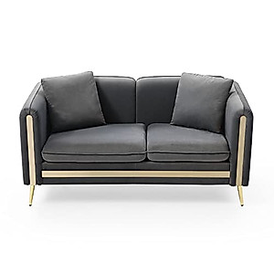 Homtique 2 Piece Sofas Set for Living Room, Modern Upholstered Sectional Loveseat and Sofa Set, Gold Metal Legs, 4 Pillows Included, Velvet Sofa Couch Furniture for Bedroom, Apartment, Office (Grey)