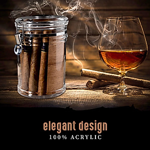 Mantello Cigar Humidor Jar- Acrylic Humidor with Hygrometer for Cigar Humidor, Airtight Lid & Humidifier- Acrylic Humidors for Cigars with Cedar Wood Lining, Holds 18 Cigars