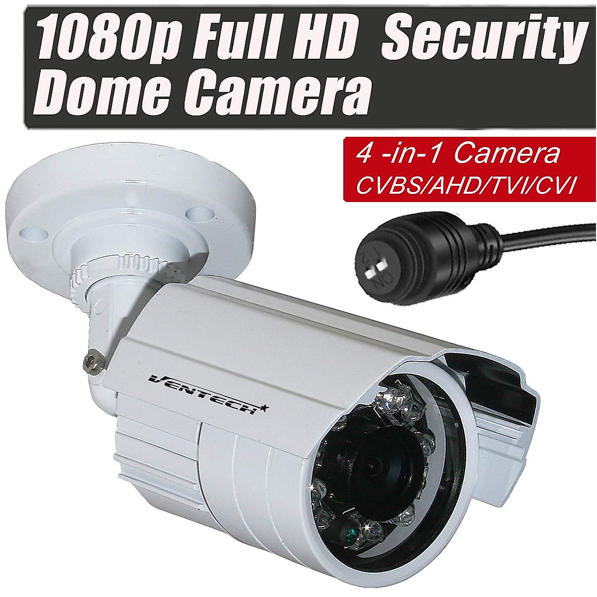 VENTECH Metallic Bullet Security Camera with 24 ir led Day-Night Vision 65ft Cut CMOS Outdoor Indoor (Hybrid 4-in-1 CVI/TVI/AHD/960H Analog CVBS)