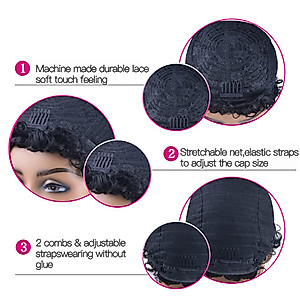 Besteffie Short Afro Kinky Curly Wigs For Black Women Human Hair Wig Pixie Cut Wig Natural Black Color 100% Brazilian Virgin Hair Short Human Hair Curly Wigs