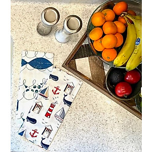 fillURbasket Coastal Kitchen Towels Set Nautical Dish Towels Fish Kitchen Towels Seashell Towels for Kitchen Decorative Hand Dish Drying 15"x25" 100% Cotton