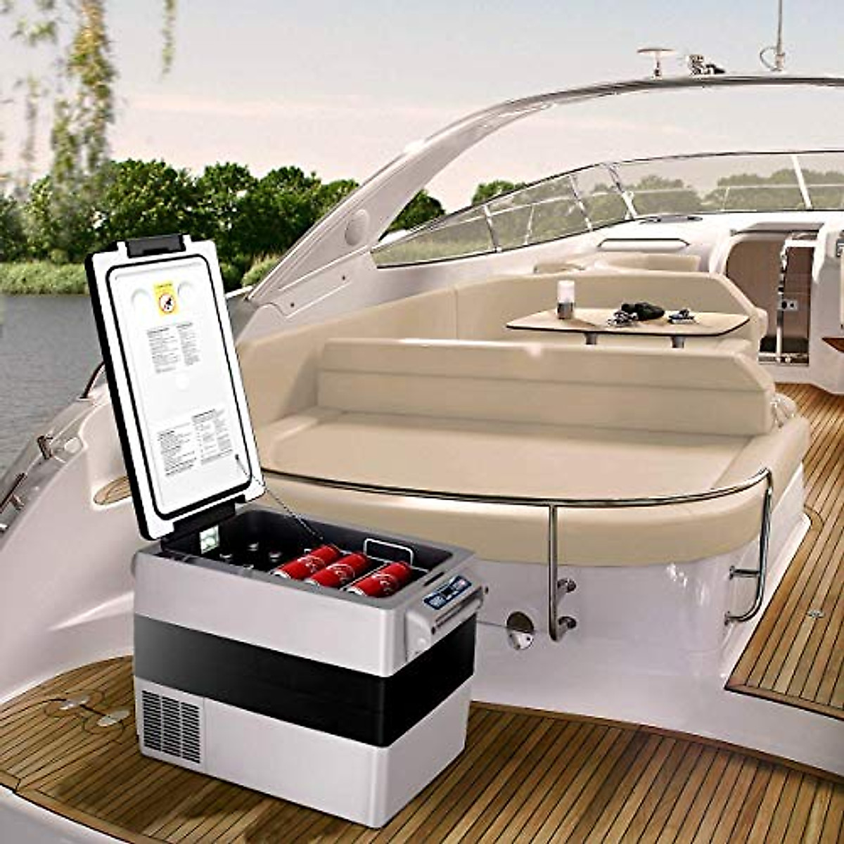 COSTWAY Car Refrigerator, 44-Quart Electric 12V/24V Car Cooler with 3 Levels, LCD Display, Shockproof Design, Travel RV Fridge for Camping, Truck Party