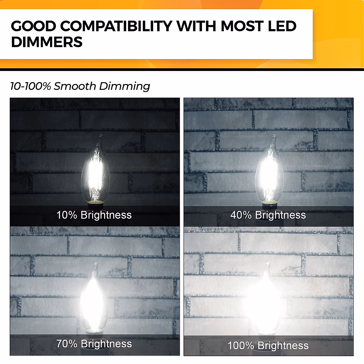 Hizashi E12 Candelabra Bulb 60 watt 5000K Daylight White, Dimmable E12 LED Bulb, 90+ CRI 6W 550LM, CA11 Flame Tip LED Chandelier Light Bulbs Candelabra Base, UL Listed - 12 Pack