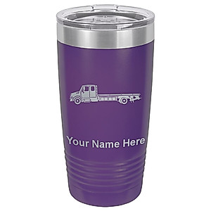LaserGram 20oz Vacuum Insulated Tumbler Mug, Flat Bed Tow Truck, Personalized Engraving Included (Dark Purple)