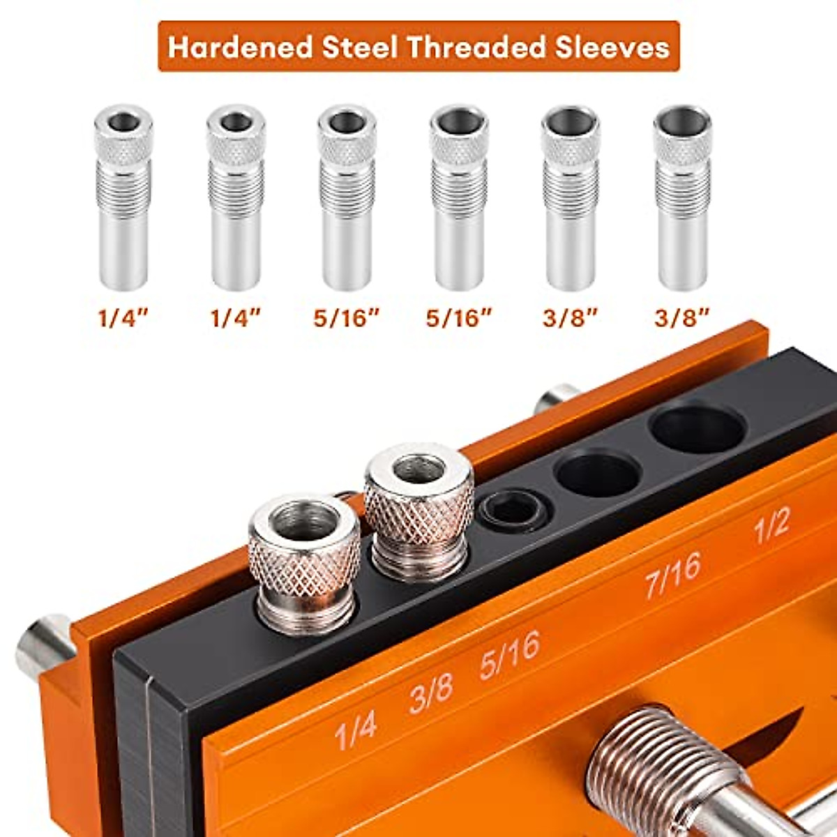 SLIIMU Self Centering Dowel Jig Kit, Inch Woodworking Center Doweling Drill Guide Jig for Straight Hole, Portable Drill Block for Wood Dowel Hole with 6 Drill Sleeve (Orange)