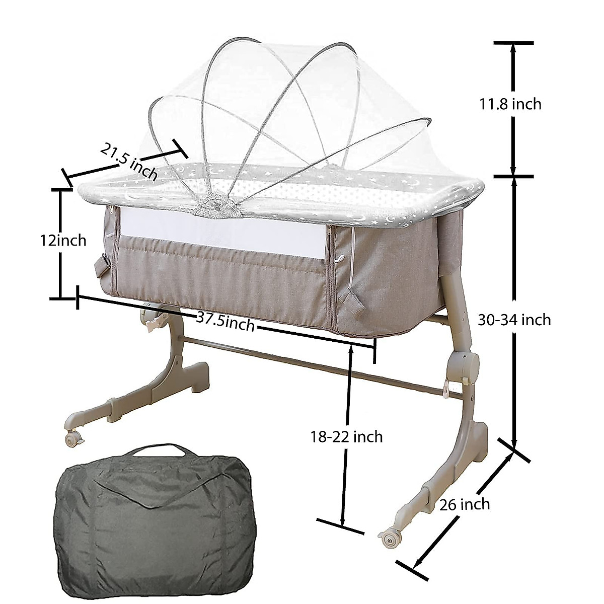 RDHOME Baby Bassinet & Baby Bedside Sleeper, Height Adjustable Portable Infant Cribs for Newborn with Breathable Net Cover, Comfy Mattress,Storage Bag