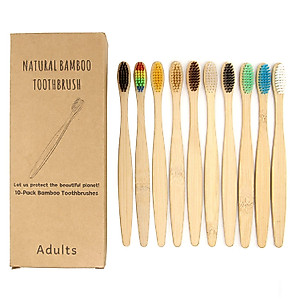 10 Pack Bamboo Toothbrushes, YOURSEE Natural Bamboo Toothbrush Eco-Friendly Organic Biodegradable Bamboo Handle and BPA Free Soft Bristles For Sensitive Gums