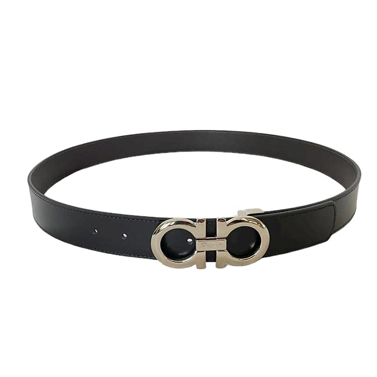 SALVATORE FERRAGAMO Adjustable & Reversible Gancini Belt, Silver Buckle…