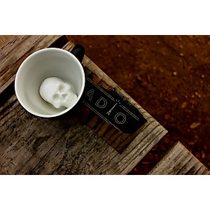 Creature Cups SKULL Ceramic Cup (11 Ounce, Black Exterior) | Hidden 3D Creature Inside Mug Emerges As You Drink | Spooky Creepy Coffee & Tea Cup