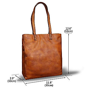 Genuine Leather Tote Bag for Women Handmade Satchel Purses Shoulder Bags Retro Top Handle Handbags (Brown)
