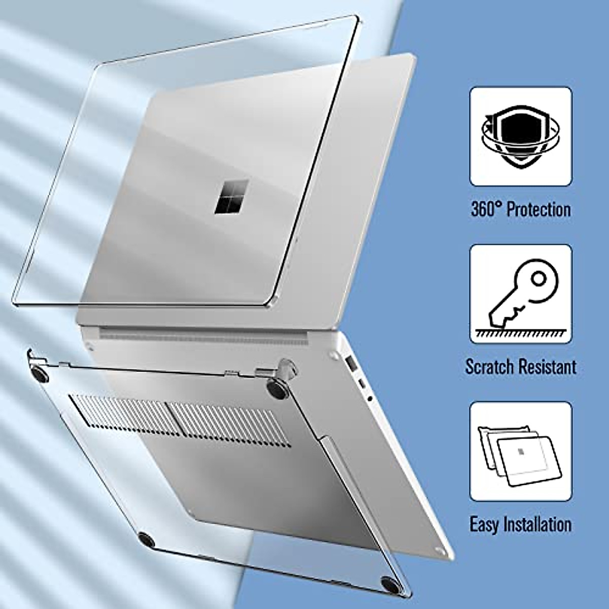 Fintie Protective Case for 13.5 Inch Microsoft Surface Laptop 5/4/3/2 with Alcantara Keyboard (Model: 1958/1950/1867/1769) - Slim Snap On Hard Shell Cover, Crystal Clear