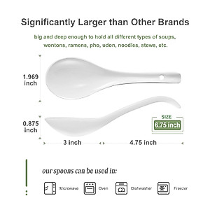 NJCharms Ceramic Soup Spoons Set of 6, 6.8 inch Large Asian Soup Spoon sets Suitable for Pho, Ramen, noodles, White