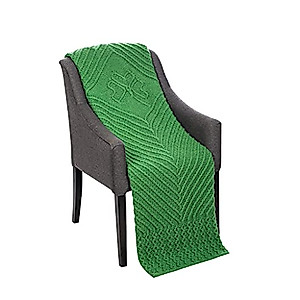 SAOL Irish Throw with Shamrock - 100% Merino Wool Aran Couch Blanket 48'' x 68'' (122 x 173 cm) (Green)