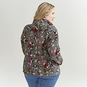 Vera Bradley Women's Snap Collar Fleece Pullover Sweatshirt With Pockets, Hope Blooms, Extra Large