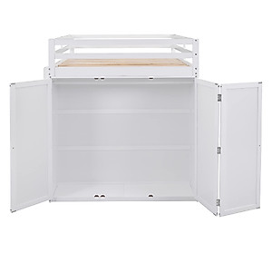 Harper & Bright Designs Full Size Loft Bed with Desk and Wardrobe, Solid Wood Loft Bed Frame with Storage Drawers, for Kids Teens Adults (Full, White)