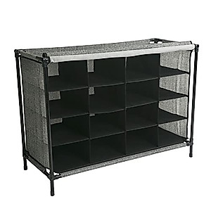 Simplify 16 Pair Shoe Rack with Cover | Dimensions: 14" x 33" x 24" | 16 Compartments | Stackable | Cover | Multipurpose | Easy to Assemble | Black