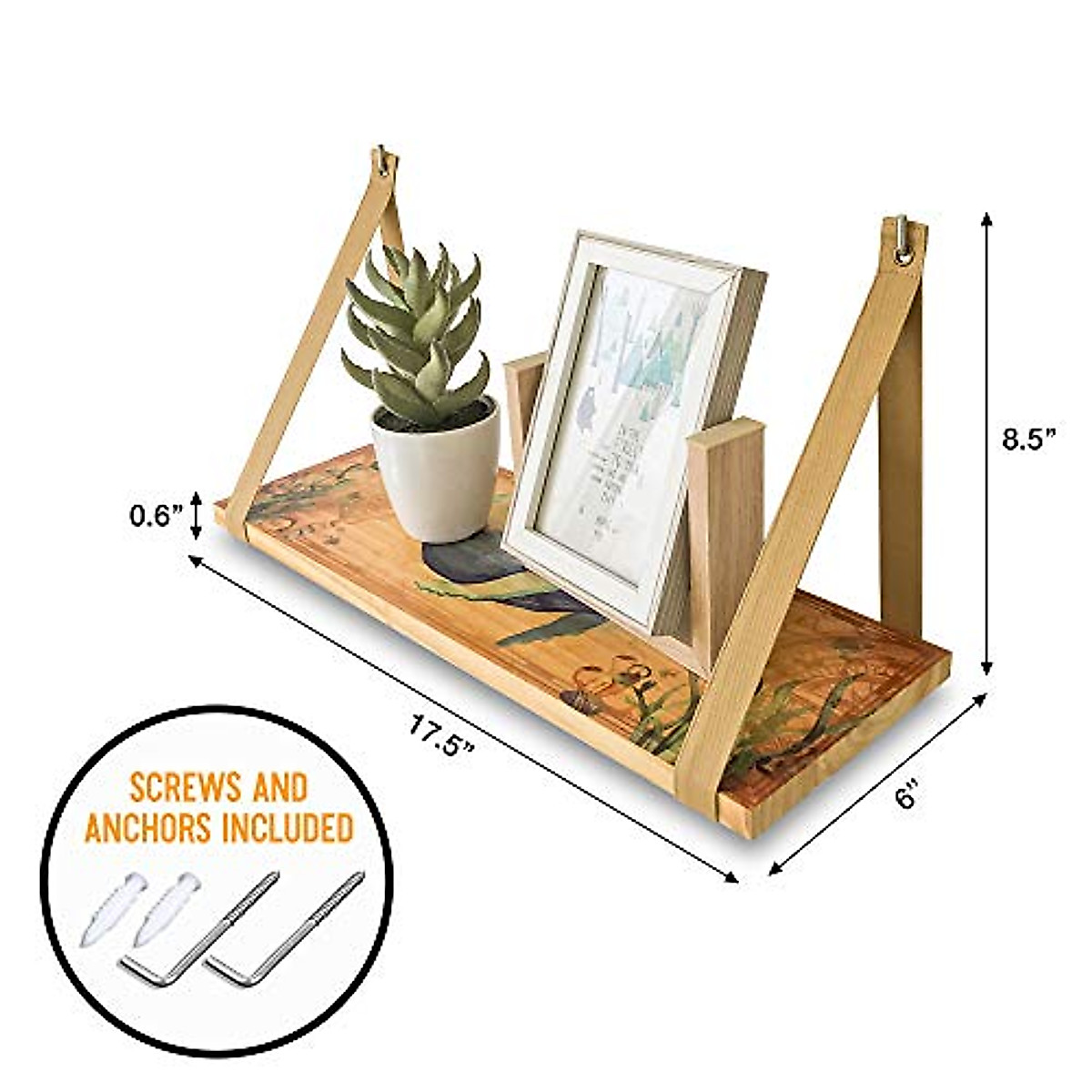 GADNIA Set of 2 Floating Shelves Wall Mounted | Aquatic World Wall Decor Hanging Shelf | Solid Wood Wall Display Shelves for Bathroom, Living Room, Bedroom, Office | Khaki Fabric Wire