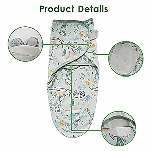 ZIGJOY Swaddle Blanket Cotton Knit Baby Wrap,1.0 Tog Newborn Wearable Swaddle Sleep Sacks，Adjustable 2 Pack Infant Sleep Sack for Baby Boy Girl（0-3Months Baby Green）