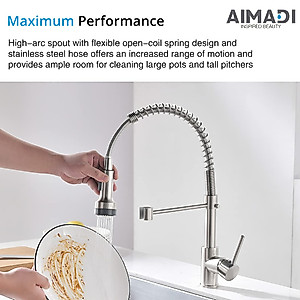 AIMADI Modern Kitchen Faucet Pull Down Sprayer,Stainless Steel Single Handle Kitchen Sink Faucet with LED Light,Brushed Nickel