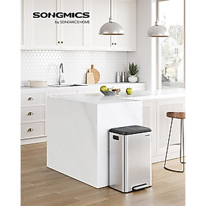 SONGMICS Kitchen Trash Can, 10.5-Gallon (40L) Garbage Can with Lid and Wide Foot Pedal, Soft Close and Stays Open, Silver ULTB541E40