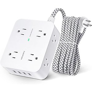 Surge Protector Power Strip - 8 Widely Outlets with 4 USB Charging Ports, Multi Plug Outlet Extender with 5Ft Braided Extension Cord, Flat Plug Wall Mount Desk USB Charging Station for Home Office ETL