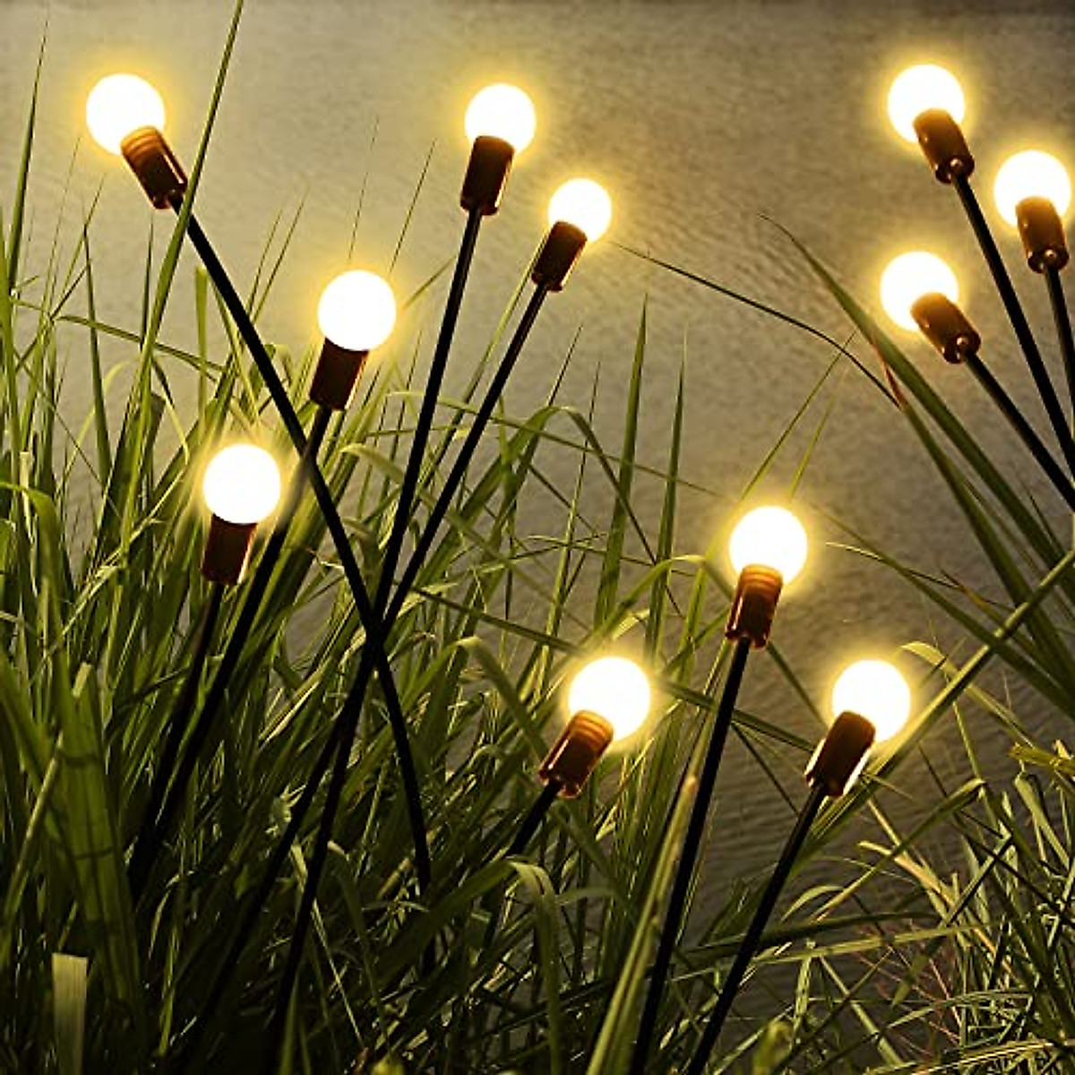 Oyxon Solar Garden Lights, 10 LEDs Solar Powered Firefly Lights, Solar Lights Outdoor Waterproof, Solar Garden Decorative Lights for Yard Patio Path Landscape, 2 Pack (10-Head Warm White)