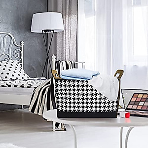 UNILPWAY Houndstooth Black and White,Storage Bins,Foldable Storage Box Organizer With Handle For Home, Closet (14.96 inch *13.38 inch *6.3 inch)