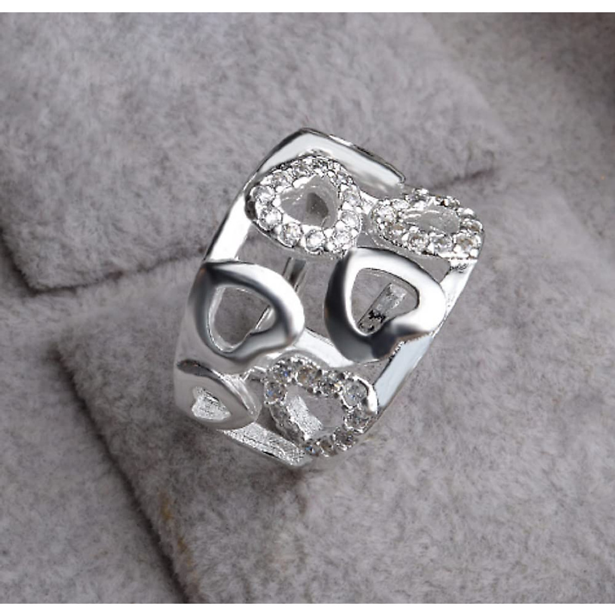 HUKQBUNX 925 Sterling Silver Multi Love Multi Gem Heart-Shaped Diamond Ring Square Crystal Zircon Women's Fresh Fashion Wedding Engagement Ring Size 7-9 (Size 9)