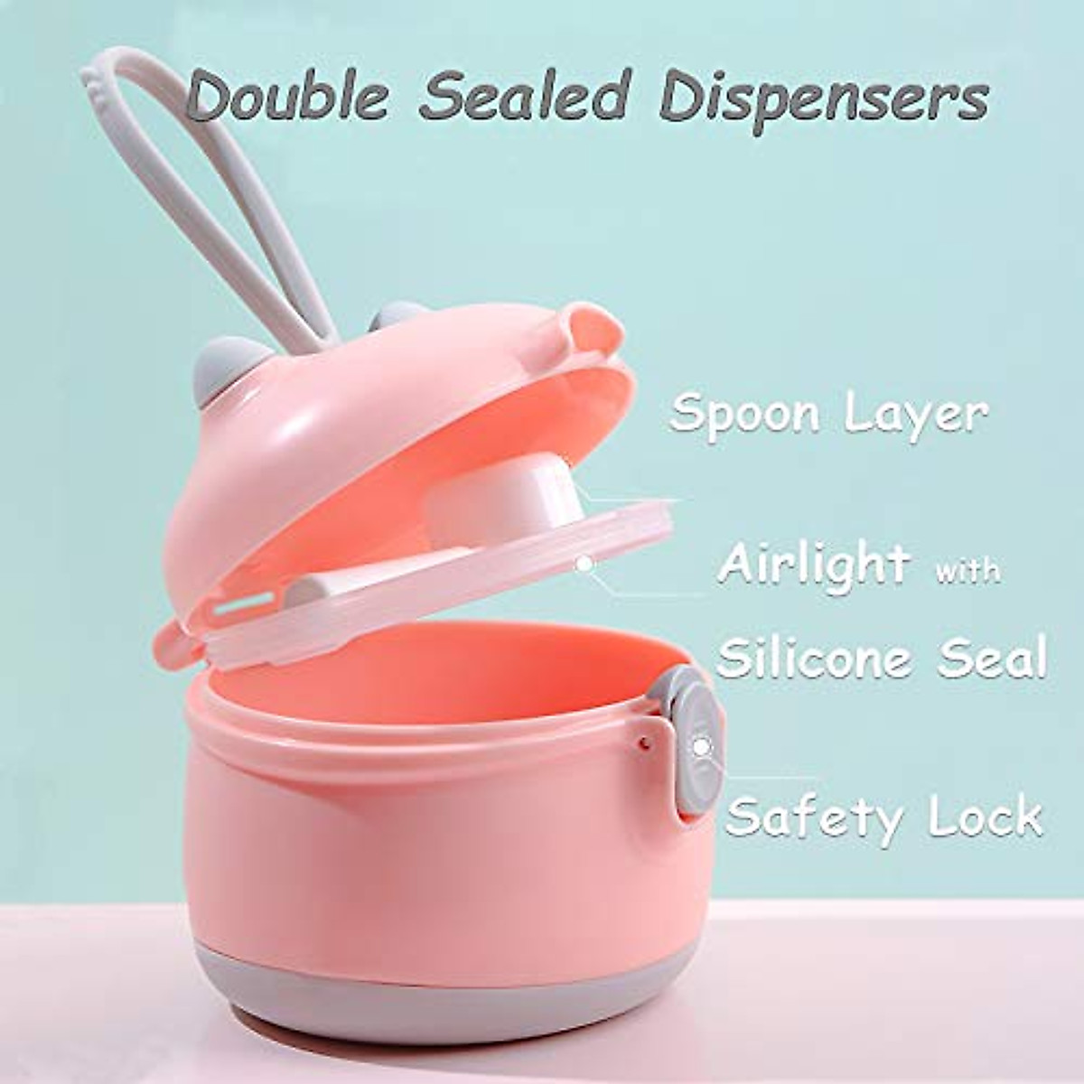 Baby Formula Dispenser, Portable Milk Powder Dispenser Snack Storage Container for Travel Bedroom Outdoor … (Pink)