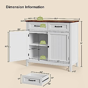 Gizoon Kitchen Sideboard Buffet Cabinet, 32'' H Large Kitchen Storage Island with Drawer and Adjustable Shelf, Modern Coffee Bar for Kitchen, Dining Room, Bathroom, Entryway, Retro