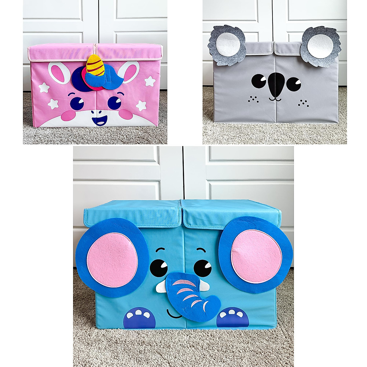 QUOKKA Toy Storage Box Elephant, Toy Storage Box Koala & Toy Storage Box Unicorn Playroom Organizers