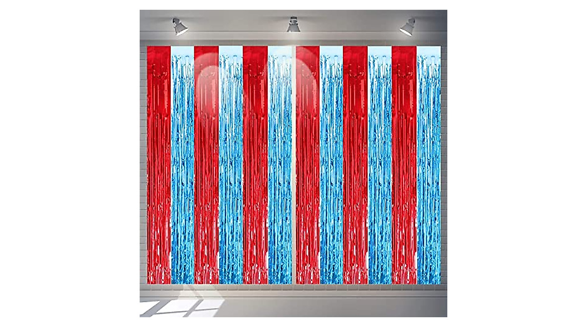 Circus Carnival Red Blue Tinsel Curtains | Dr Seuss Decor