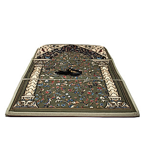 ABDEEZ Exclusive Foldable Prayer Mat with Backrest, Flannel Fabric | Extra Padding for Comfort | Easy to Carry | Janamaz, Sajadah | Ramadan/Eid Gift, Perfect Muslim Gift (Earth Green)