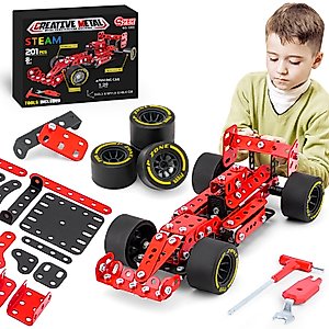 Ferthor Fun Building Car Metal Model Kits,STEM Building Toys Model Car Kits for Boys 8-12,Erector Set 1:20 Scale Red Racing Car Metal Building Blocks for Kids Boys 8 9 10 11 12-16 Years Old