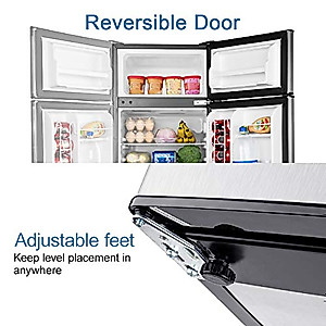 EUHOMY Mini Fridge with Freezer, 3.2 Cu.Ft Mini refrigerator fridge, 2 door For Bedroom/Dorm/Apartment/Office - Food Storage or Cooling Drinks(Silver).