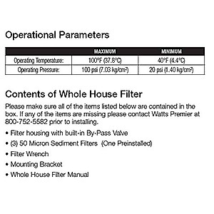 Watts Premier WHT WH-LD Whole House 50-Micron Sediment Water Filtration Kit, White