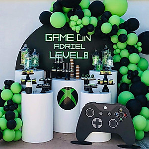 Video Game Balloon Garland & Arch Kit, 108Pcs Black Green Latex Balloons, 12inch 18inch Giant Balloons 16Ft Balloon Strip for Gaming Party Gamer Fan Birthday Decorations