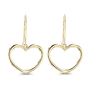 14K Yellow Gold Open Heart FishHook Earring